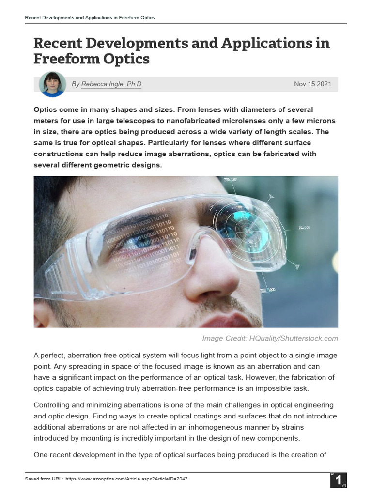 Recent Developments&Applications in Freeform Optics | PDF | Optics ...