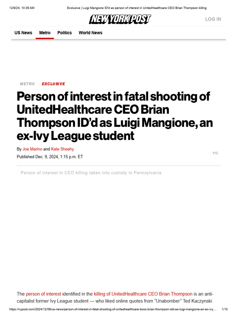Exclusive _ Luigi Mangione ID'd as person of interest in ... Exclusive _ Luigi Mangione ID'd as person of interest in ...