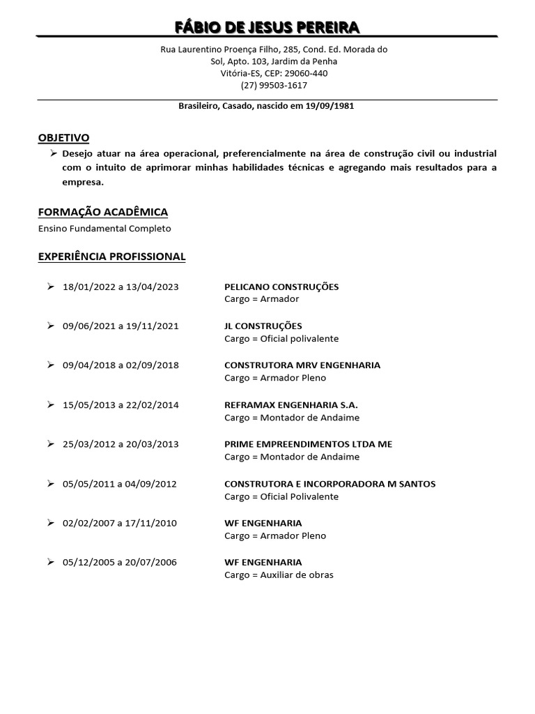 CV FABIO DE JESUS PEREIRA | PDF