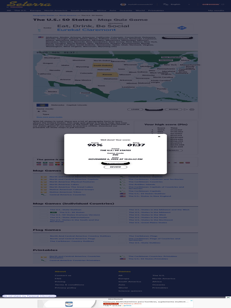The U.S. 50 States - Map Quiz Game - Seterra 2 | PDF | Southern United ...