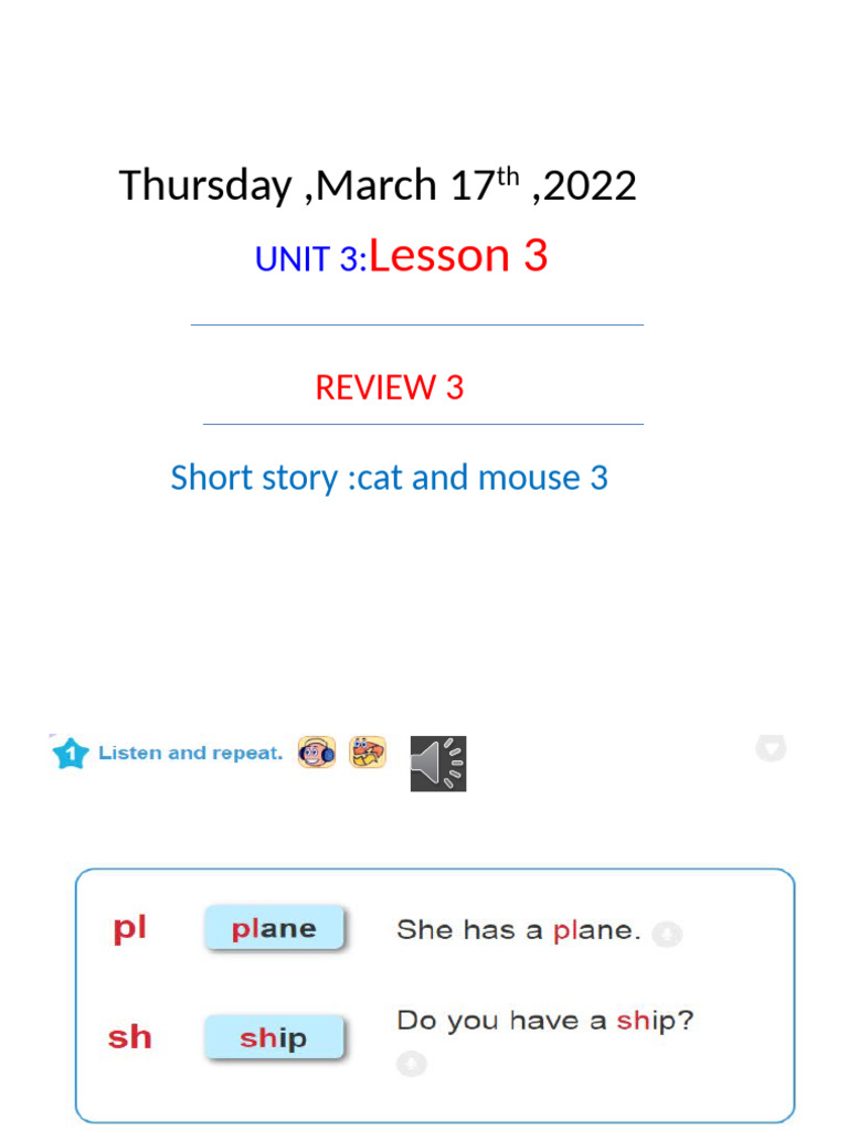 Tiếng anh 3-lesson3-Review 3+Short story | PDF