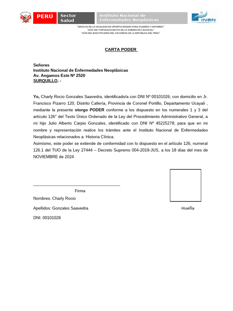 Formato de Carta Poder Simple | PDF