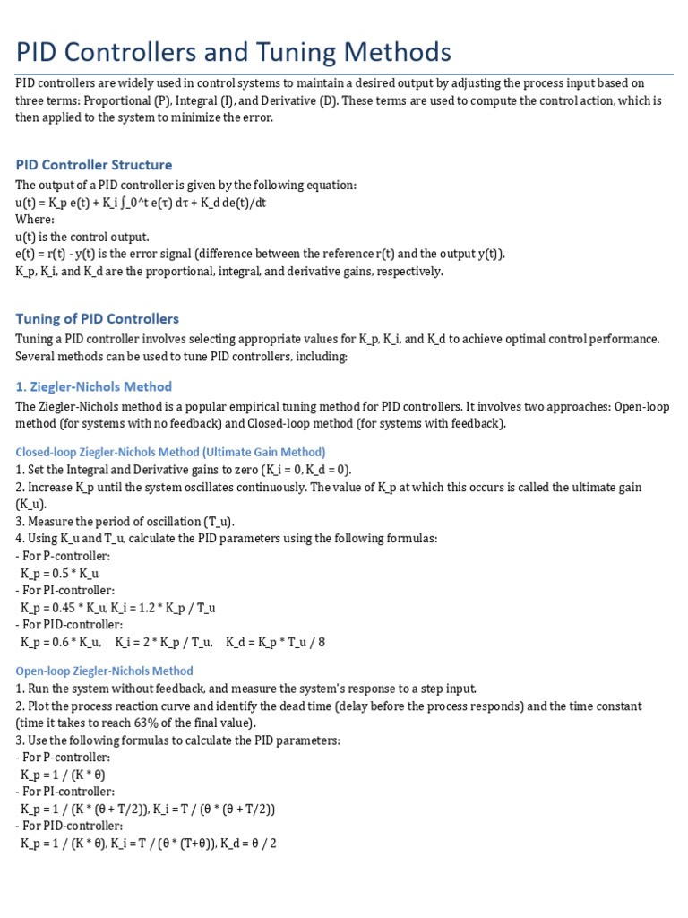 PID Controller Tuning Methods Explained | PDF | Control Theory ...