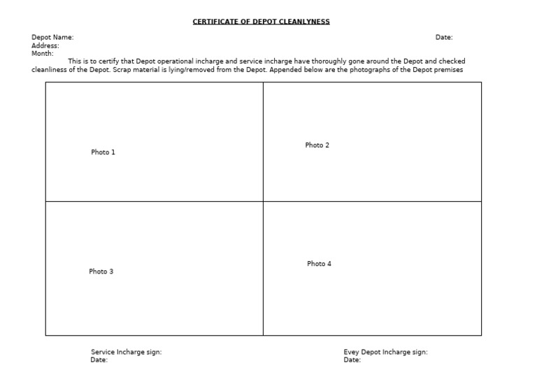 Depot Cleanliness Certificate | PDF