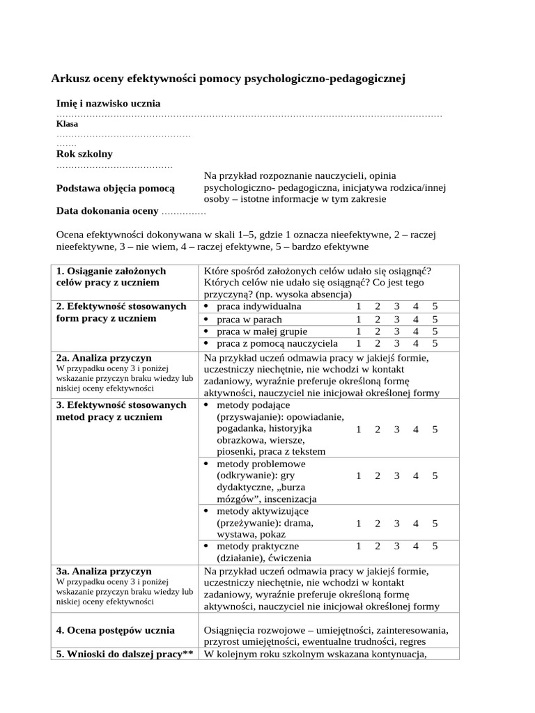 Arkusz Oceny -Opinia | PDF