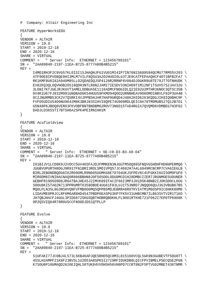 Altair Lic | PDF | Computer Networking | Computer Science