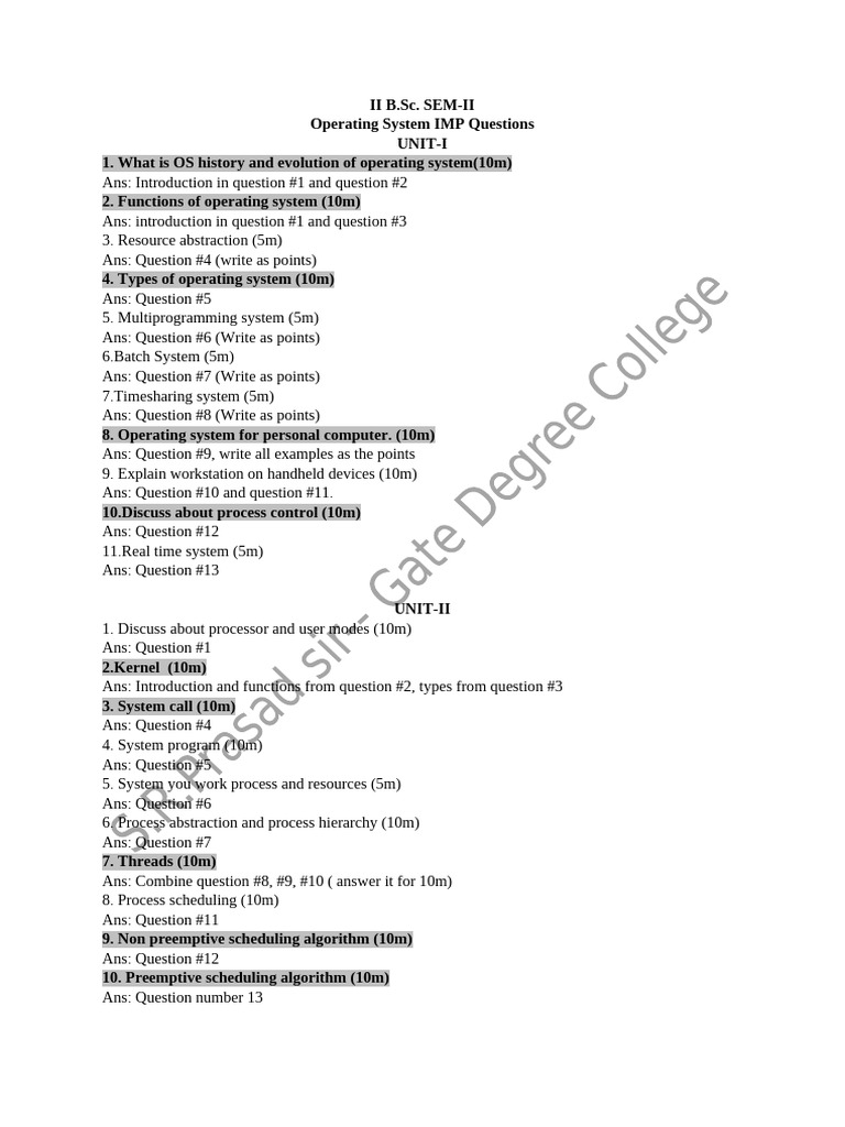 Operating System IMP Questions | PDF | Operating System | Process (Computing)