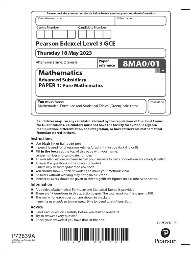 2023 AS Level Pure Maths QP | PDF | Mathematics | Applied Mathematics