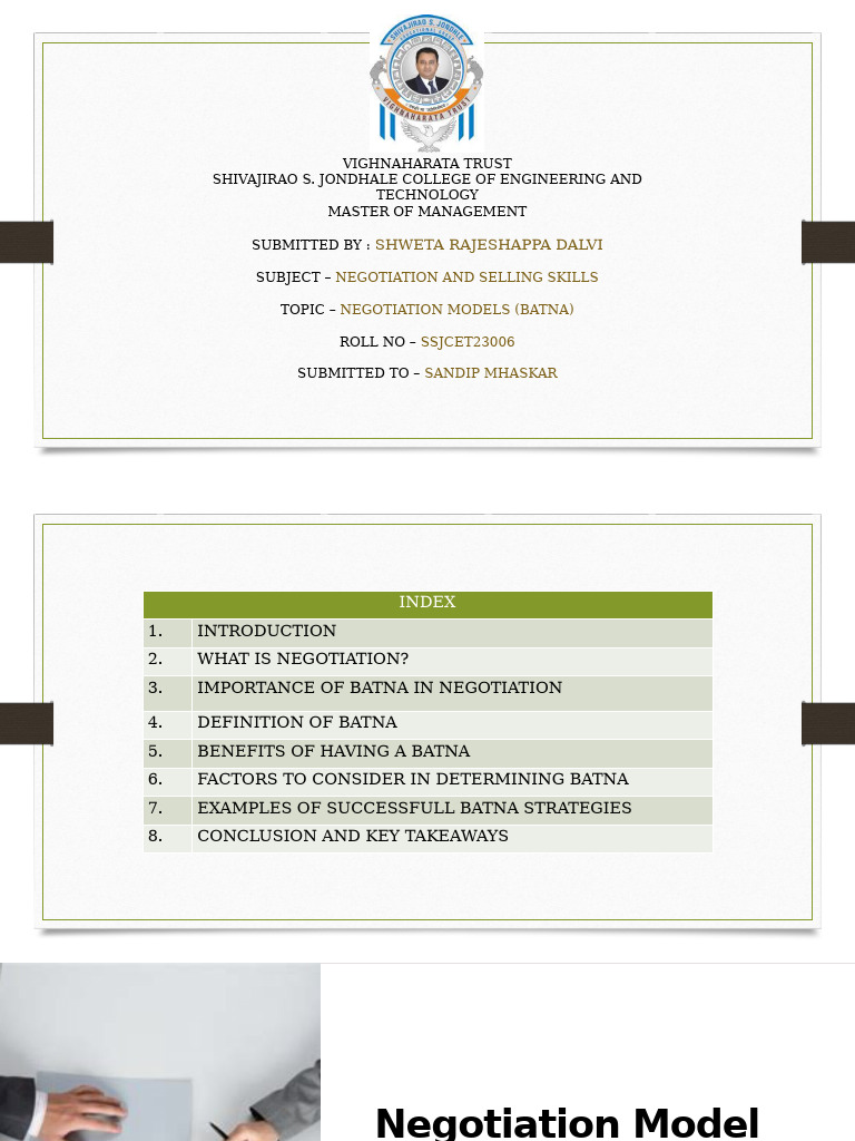 Negotiation-Model-BATNA (SHWETA DALVI) | PDF | Negotiation | Human ...