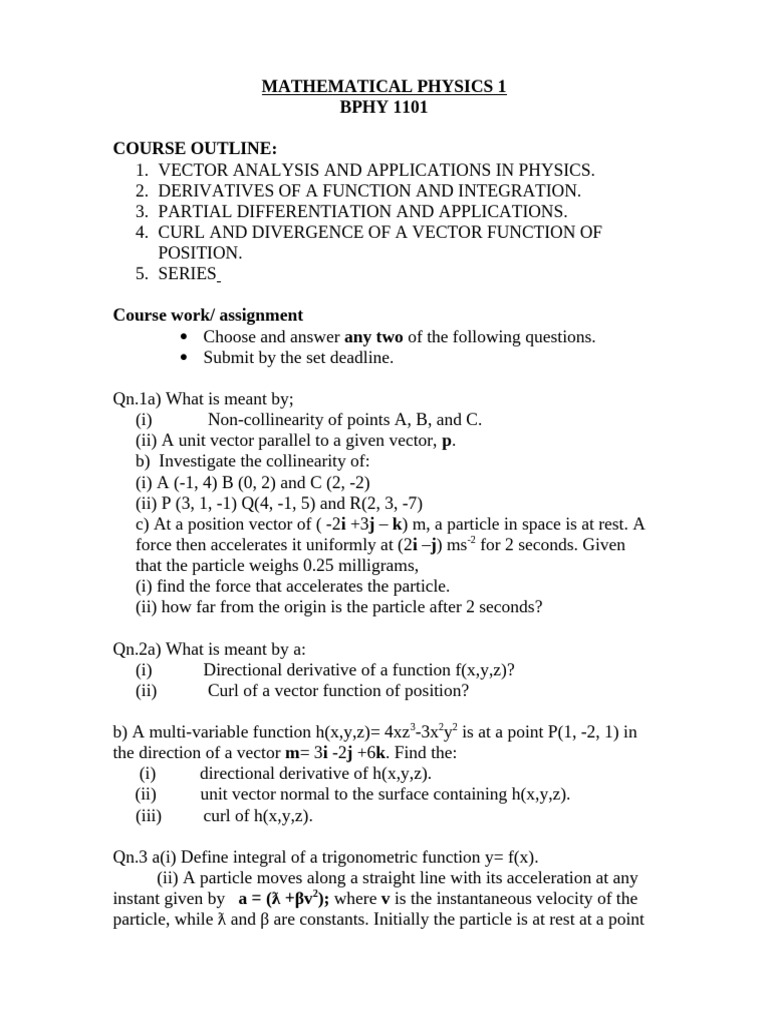 Mathematical Physics Course Guide | PDF | Derivative | Euclidean Vector
