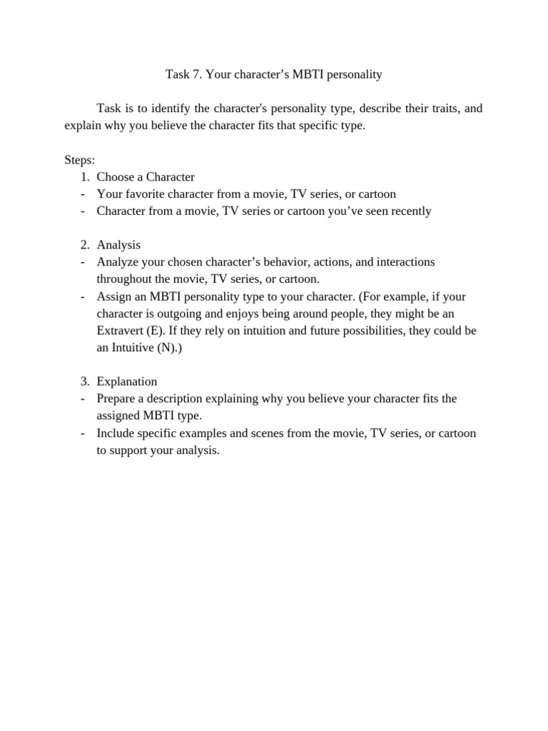 Task 7. Your Character's MBTI | PDF