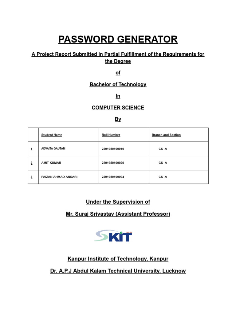 Password Generator Project Report | PDF | Password | Security