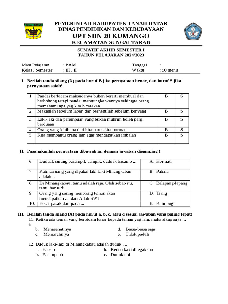 SOAL BAM Sem 1 | PDF