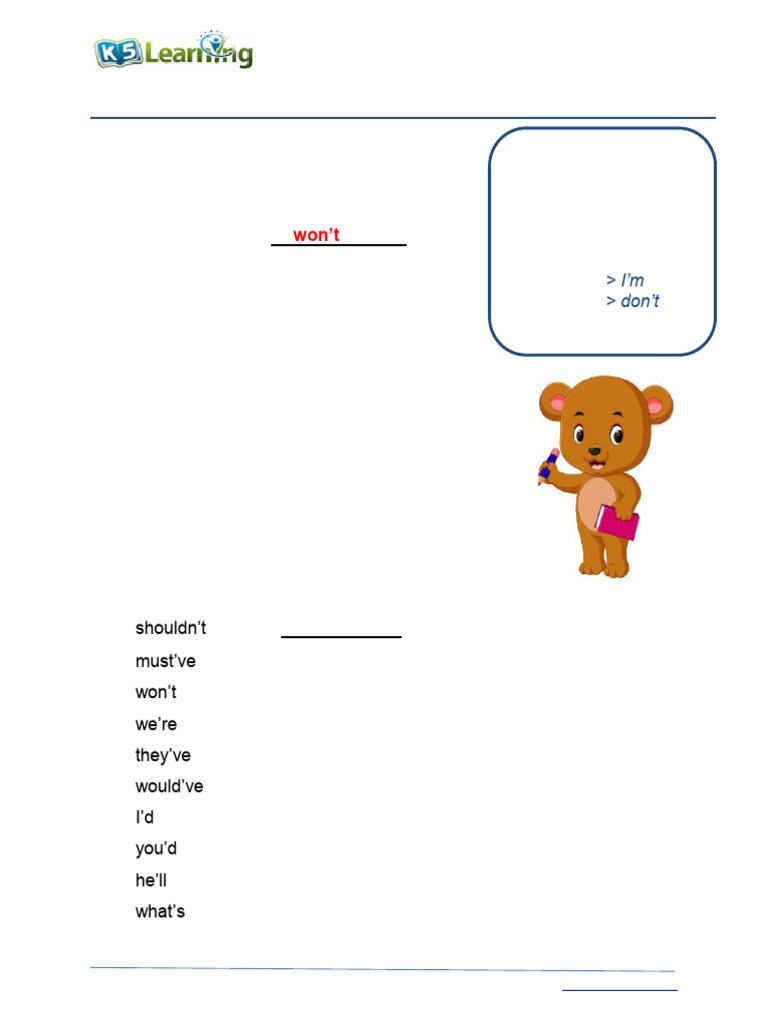 Grade 2 Apostrophes Contractions A | PDF