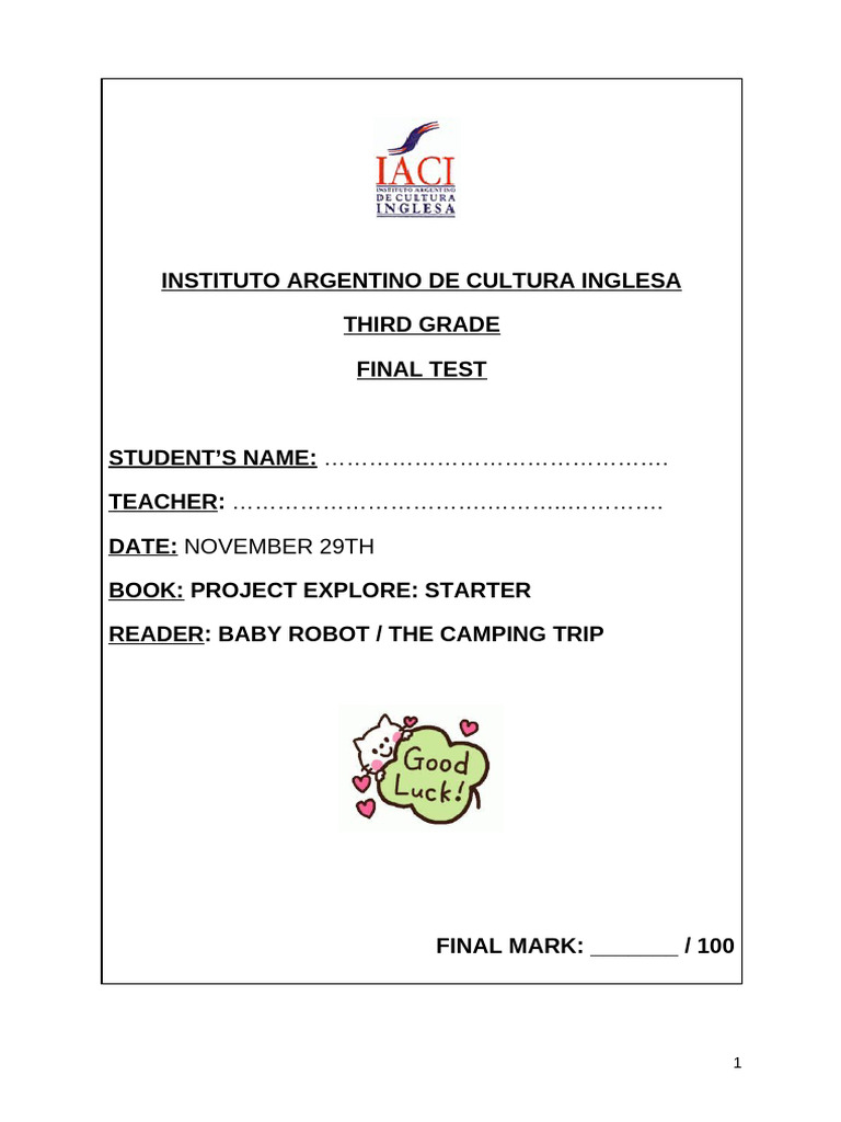 Copia de 3RD GRADE D - FINAL EXAM 2024 | PDF