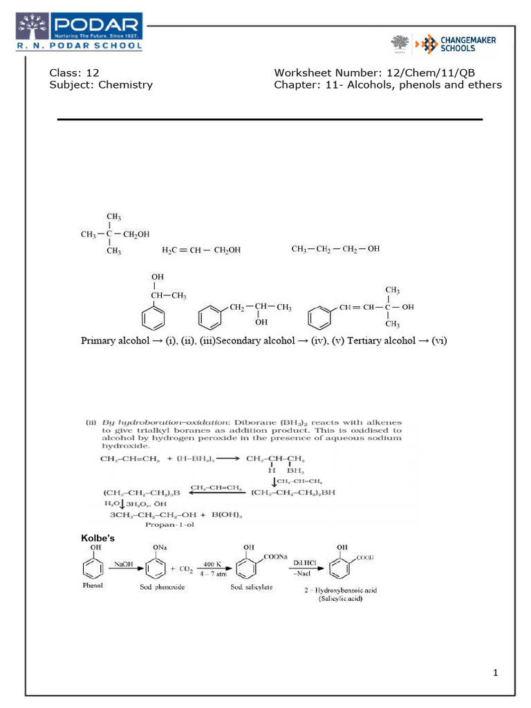 Chemistry of Alcohols and Phenols Worksheet | PDF | Ether | Organic ...