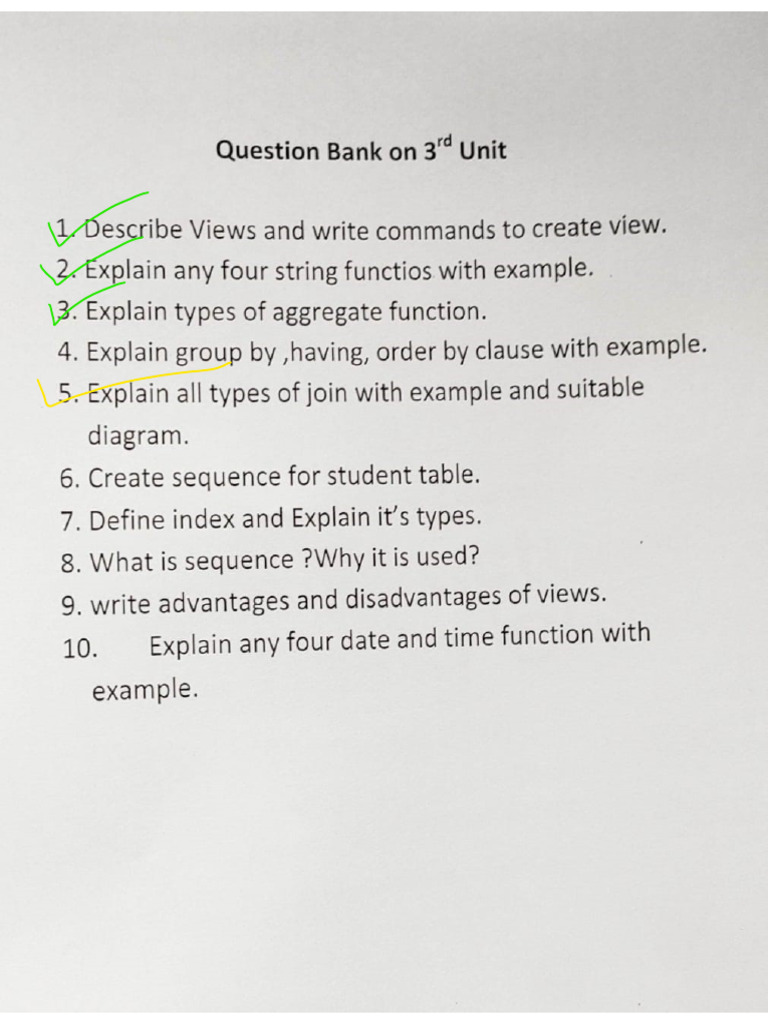 DBMS Que Bank Unit 3 | PDF