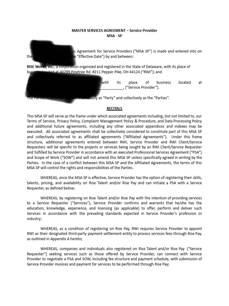 Master Service Agreement SP | PDF | Indemnity | Breach Of Contract