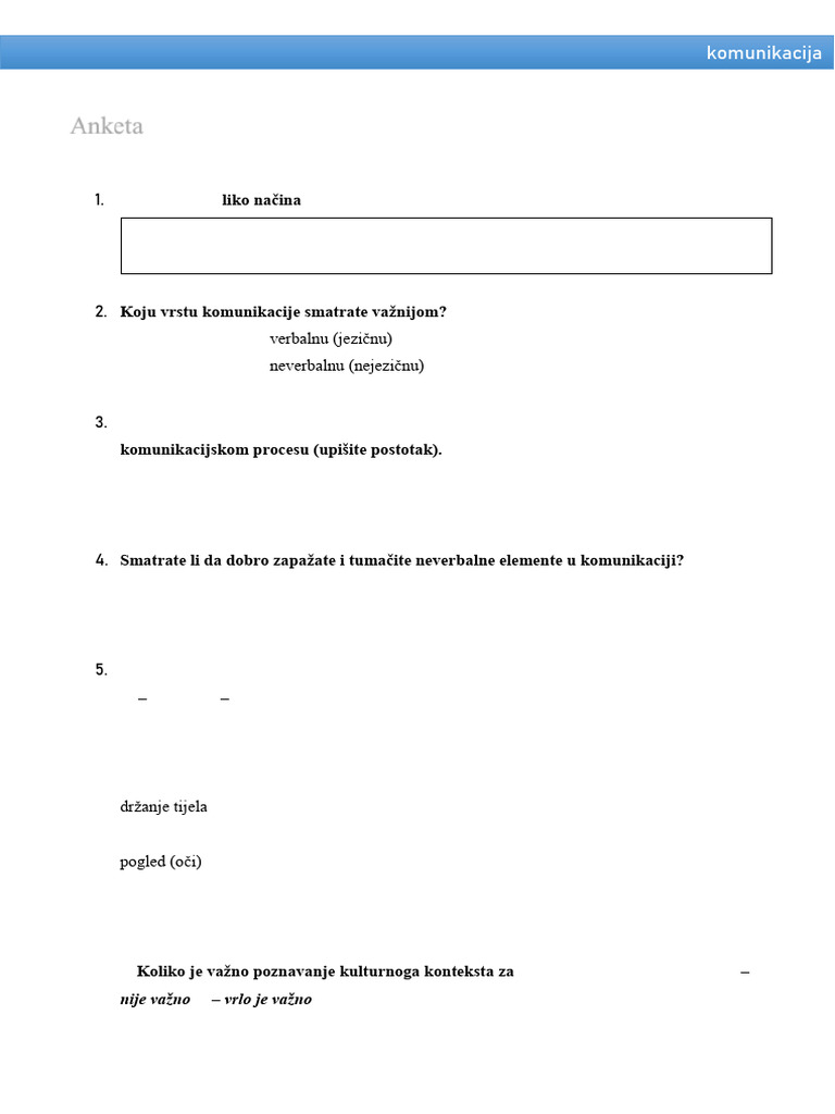 Anketa Komunikacija | PDF