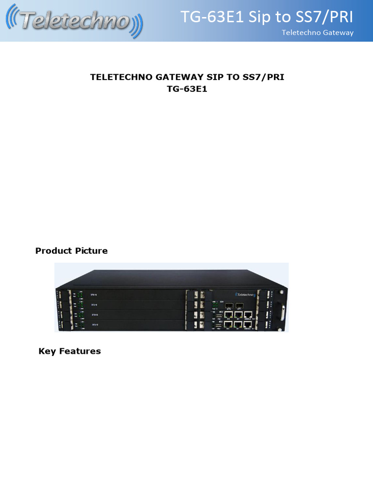 TG-63E1 Teletechno Media Gateway Sip to SS7-Pri Datasheet v1.0 | PDF ...