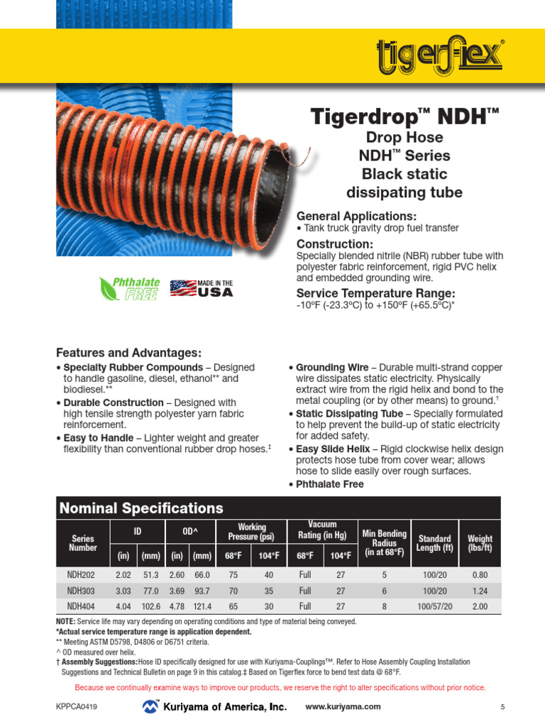 Kuriyama Tigerflex Hoses Petroleum Alternative Fuels Catalog 5 | PDF | Hose | Materials