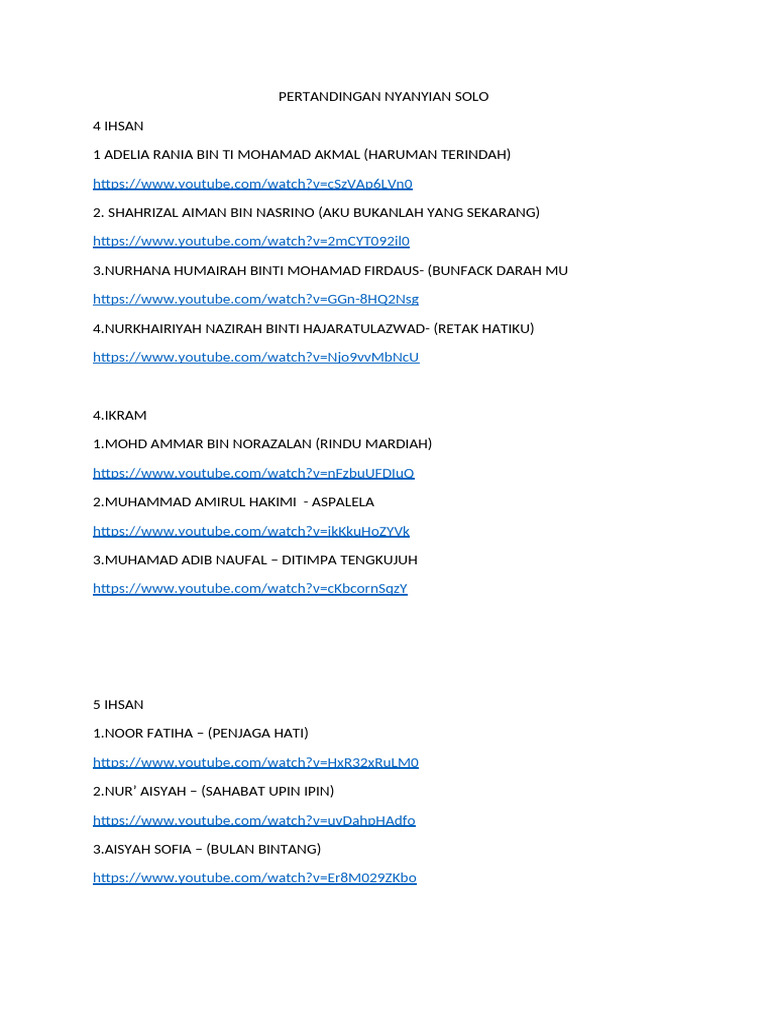 Pertandingan Nyanyian Solo 2023 | PDF