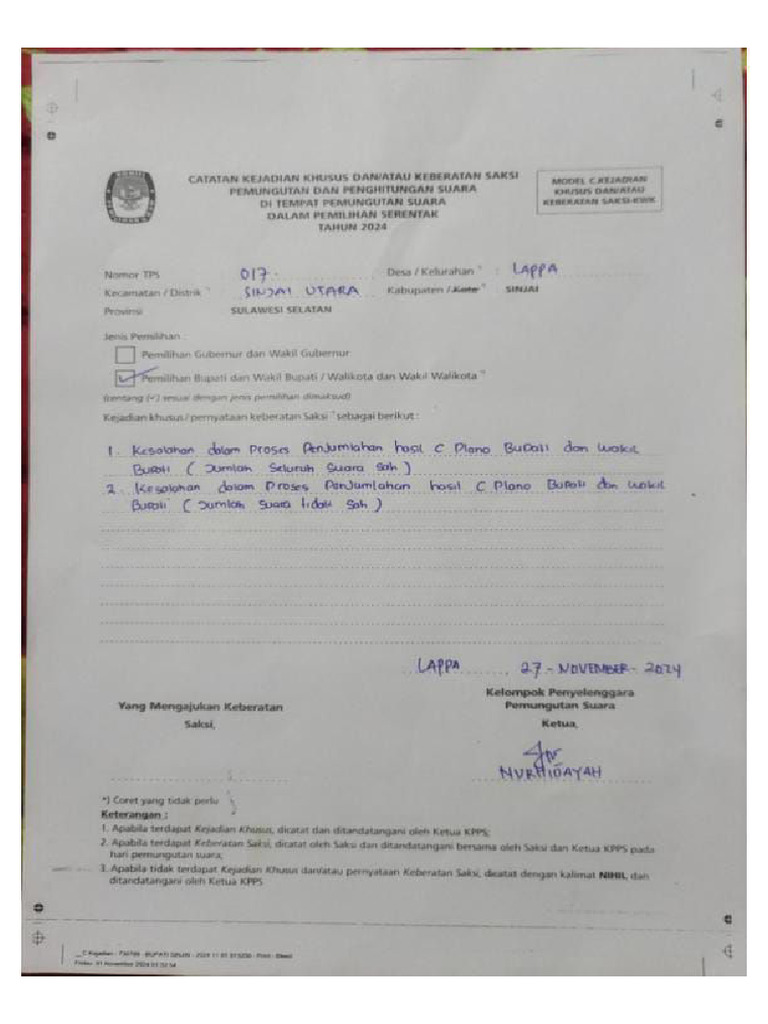 TTD Dan Kejadian Khusus Tps 17 | PDF