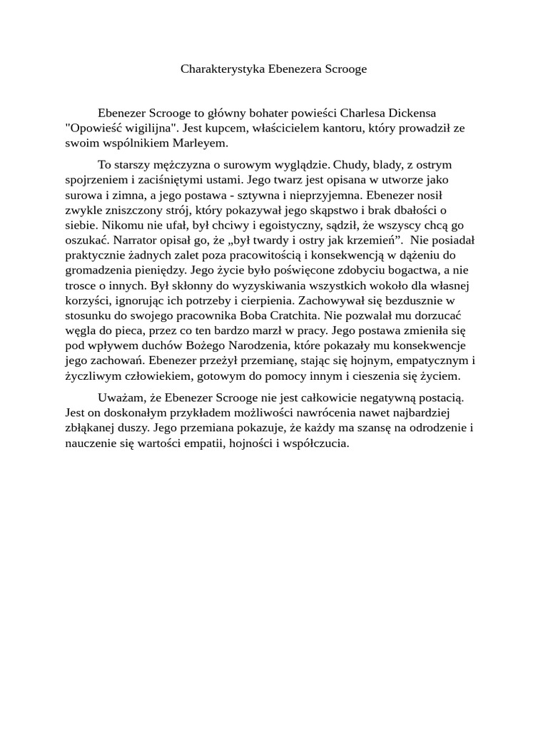 Charakterystyka Ebenezera Scrooge | PDF