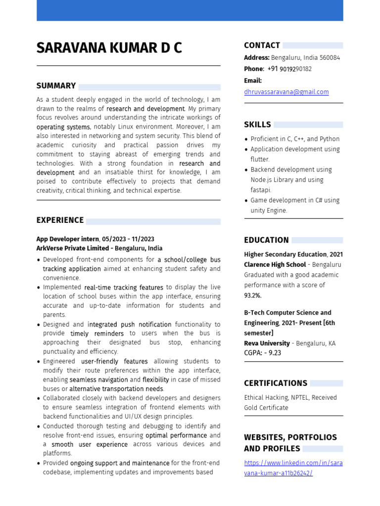 Saravana Kumar D C Resume | PDF | Machine Learning | Mobile App