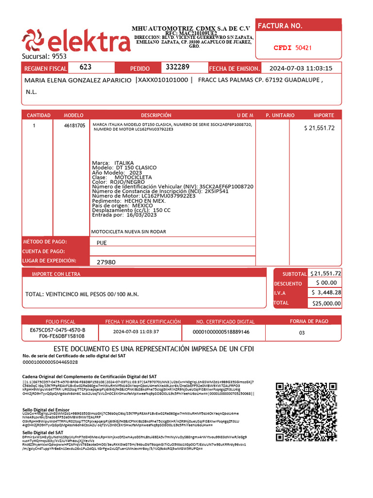 ITALIKA DT150 CLASICA 2023 CL1 ELEKTRA | PDF