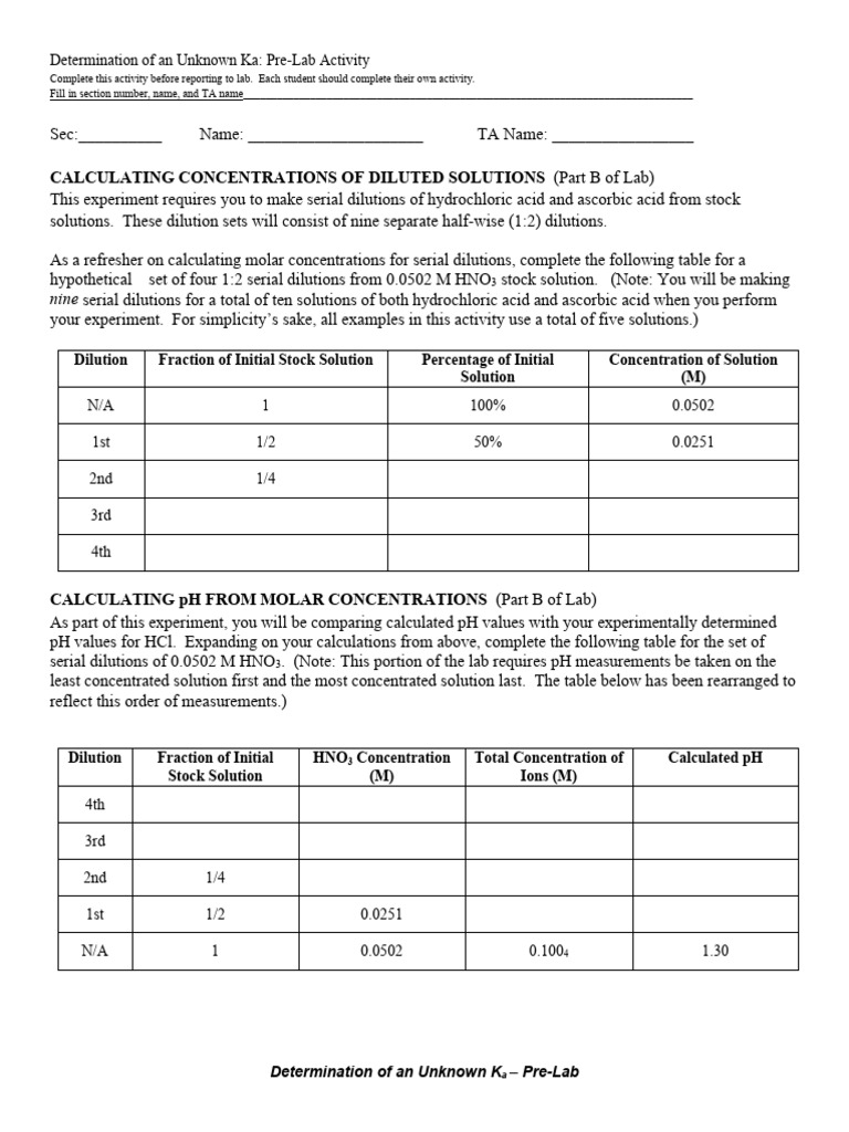 06 - Determination of Ka - Sp24 - Pre-Lab | PDF | Ph | Acid