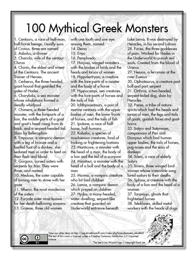 100 Mythical Greek Monsters | PDF | Zeus | Dragon