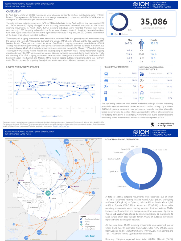 DTM Ethiopia Flow Monitoring Dashboard (April 2024) | PDF