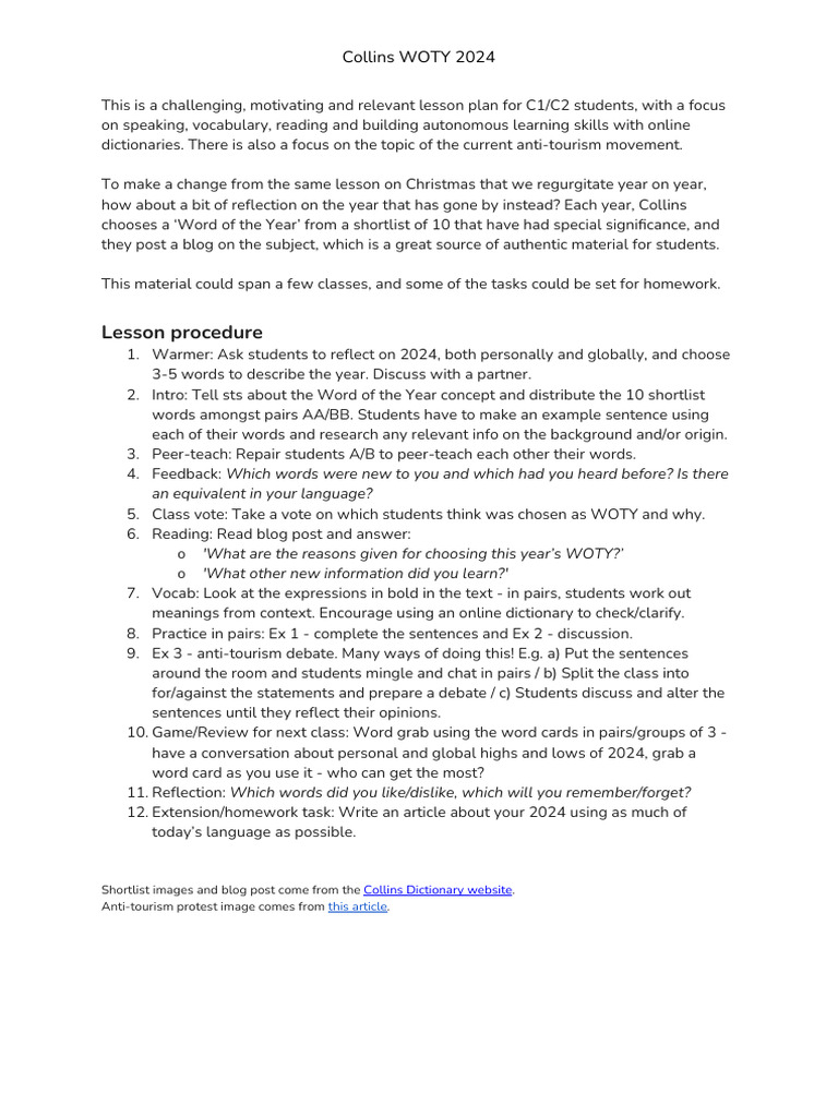 Collins Word of The Year 2024 Teachers Notes | PDF | Vocabulary ...
