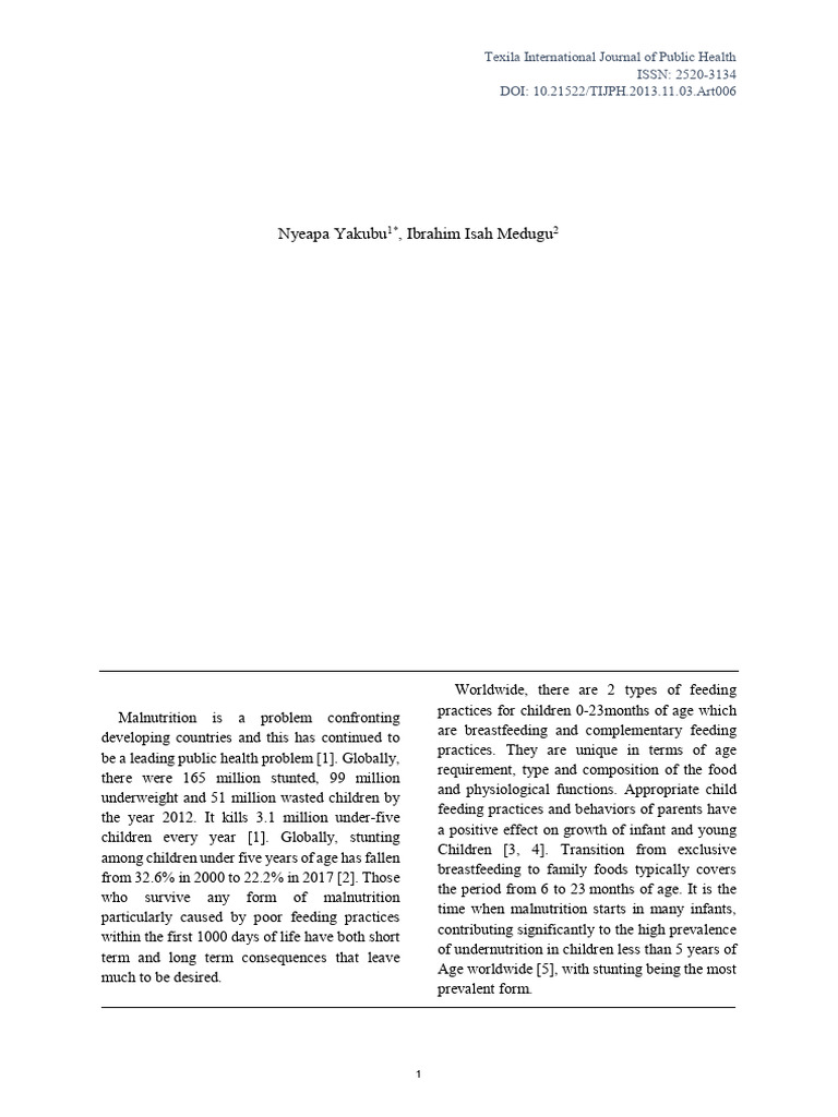Public Health Vol11 Issue3 Article 6 | PDF | Malnutrition | Breast Milk