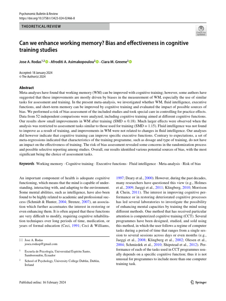 Enhancing Working Memory | PDF | Meta Analysis | Working Memory