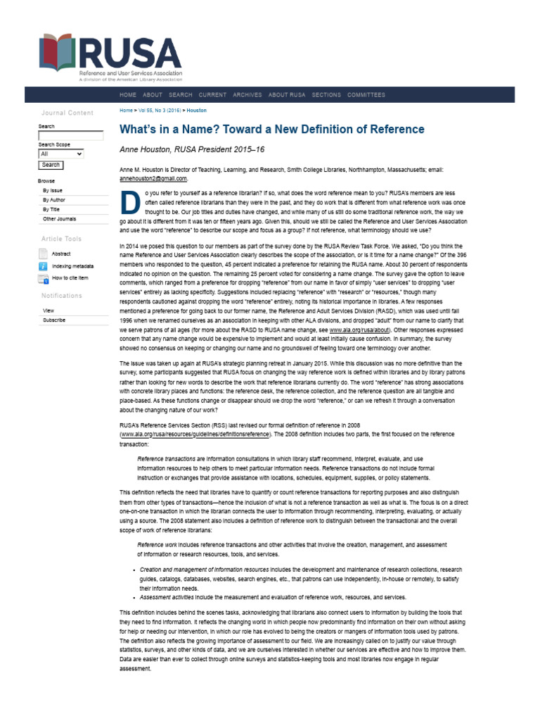 From The President of RUSA - What's in A Name - Toward A New Definition ...