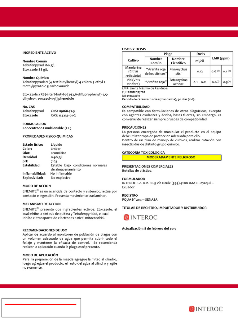 Ficha Tecnica Enemite - Interoc Sa - 230803 - 180749 | PDF | Agrios ...