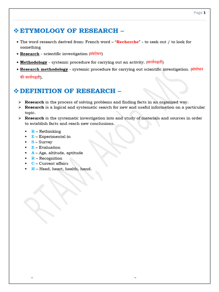 Research Methodology Short Notes RTAM Akola | PDF | Hypothesis | Statistics