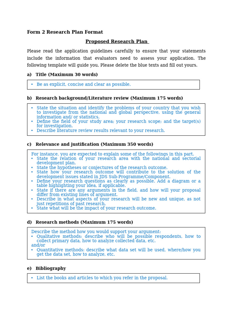 Form 2 Research Plan Format | PDF