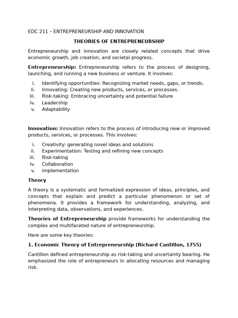 EDC 211 Theories of Entrepreneurship | PDF | Entrepreneurship | Self ...