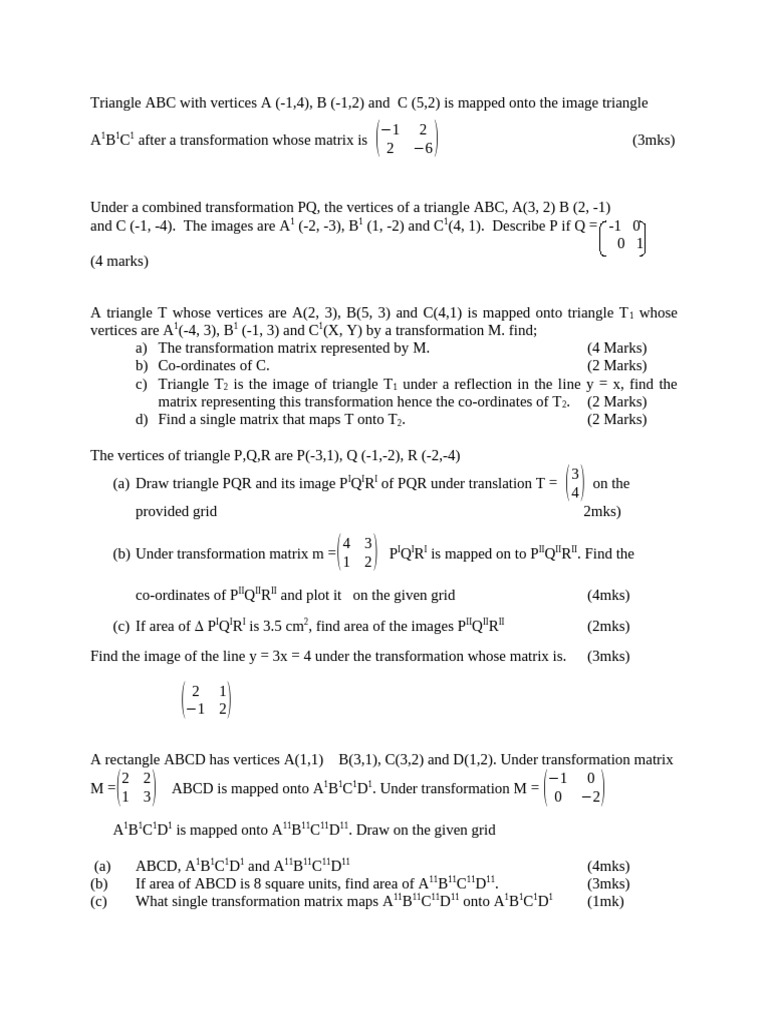 Matrices and Transformation | PDF | Cartesian Coordinate System ...