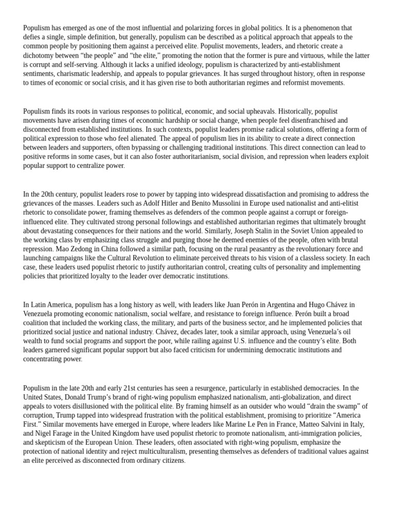 Populism Has Emerged As One of The Most Influential and Polarizing ...