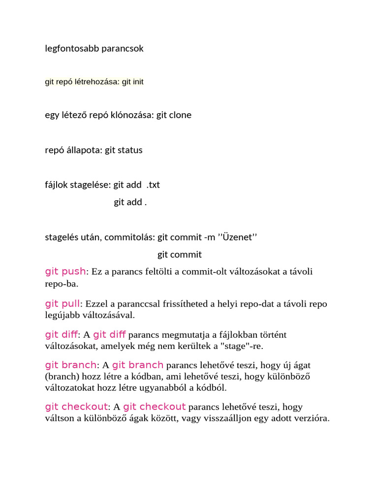 legfontosabb parancsok | PDF