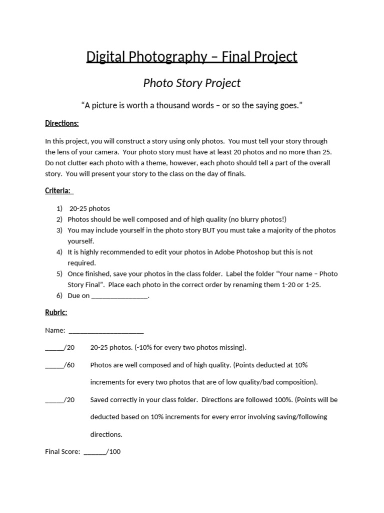 Photo Story Project Guidelines | PDF
