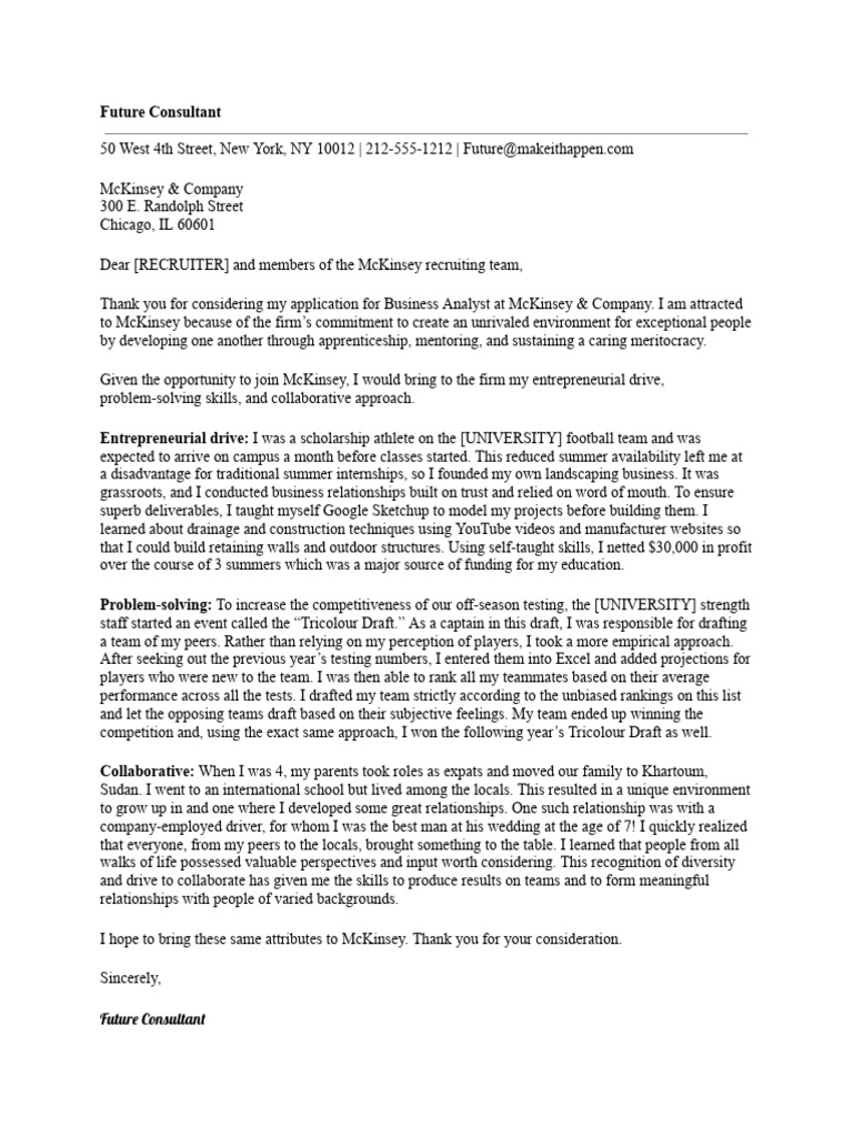 Successful Consulting Cover Letter Example 1 | PDF