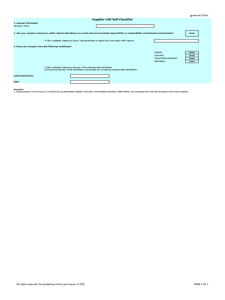 Annex 13 Subcontractor CSR Self-Checklist v2022 | PDF