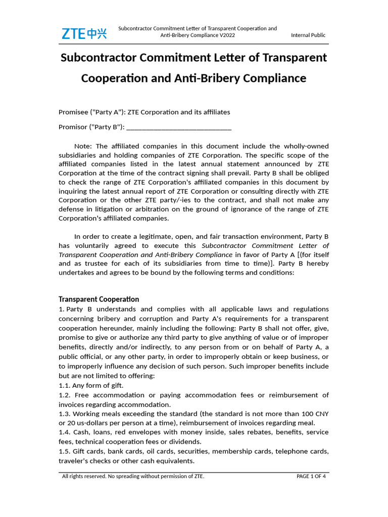 Annex 11subcontractor Commitment Letter of Transparent Cooperation and ...