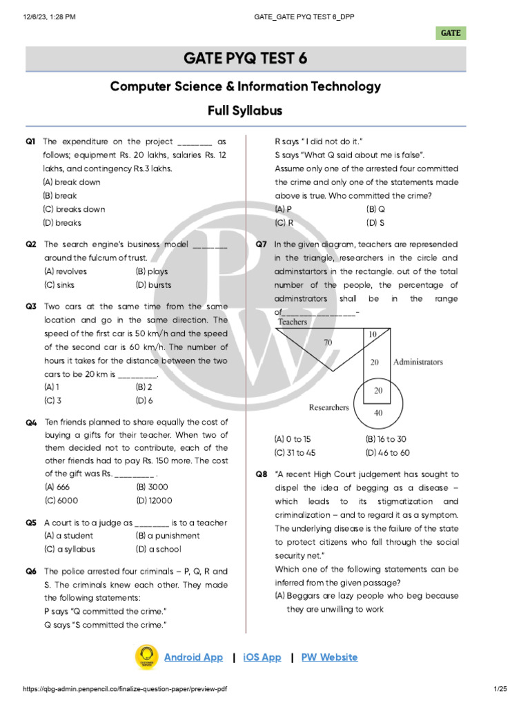 GATE PYQ TEST 06 - 2019 - With Solution - V2 | PDF | Cpu Cache | Computing