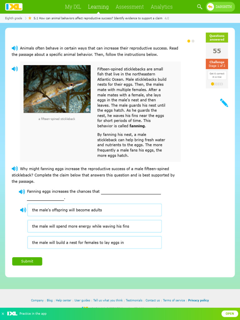 IXL How Can Animal Behaviors Affect Reproductive Success Identify ...